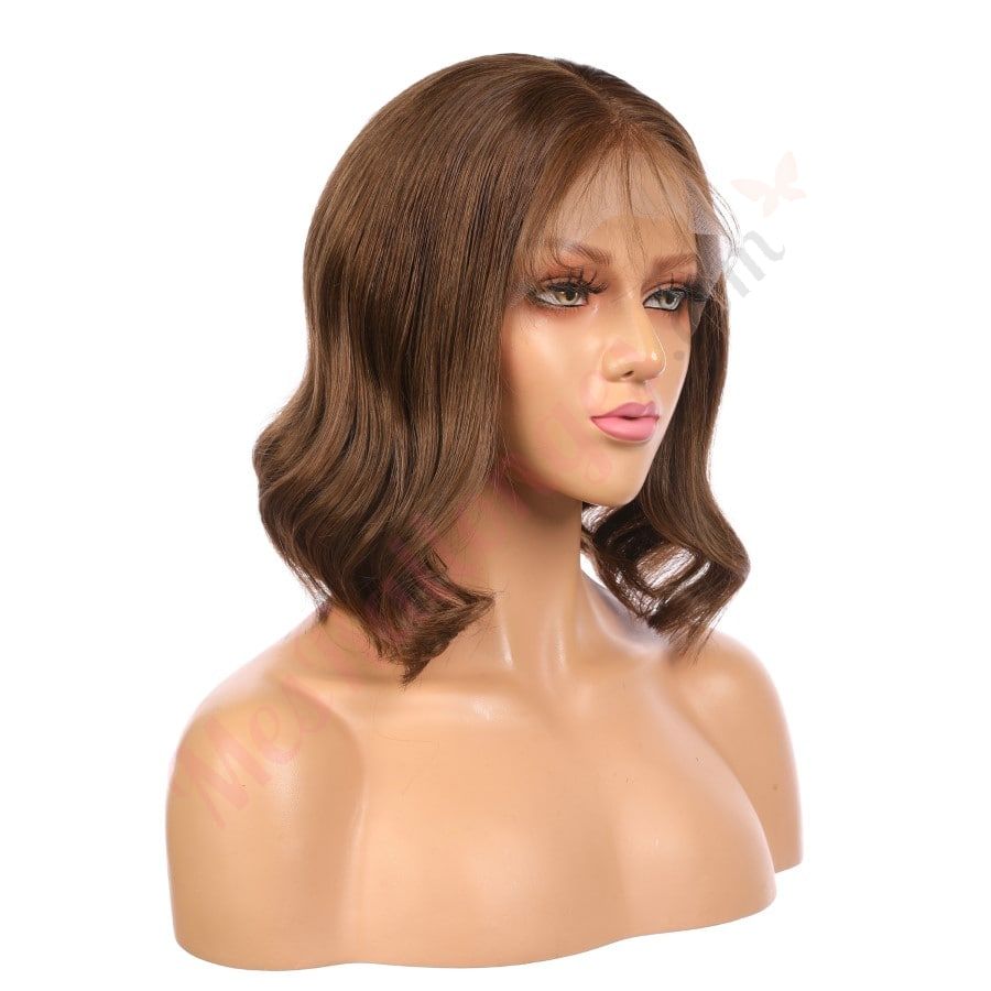 Charlotte - Short Brunette Remy Human Hair Wig 14 Inches Bob Wig With ...