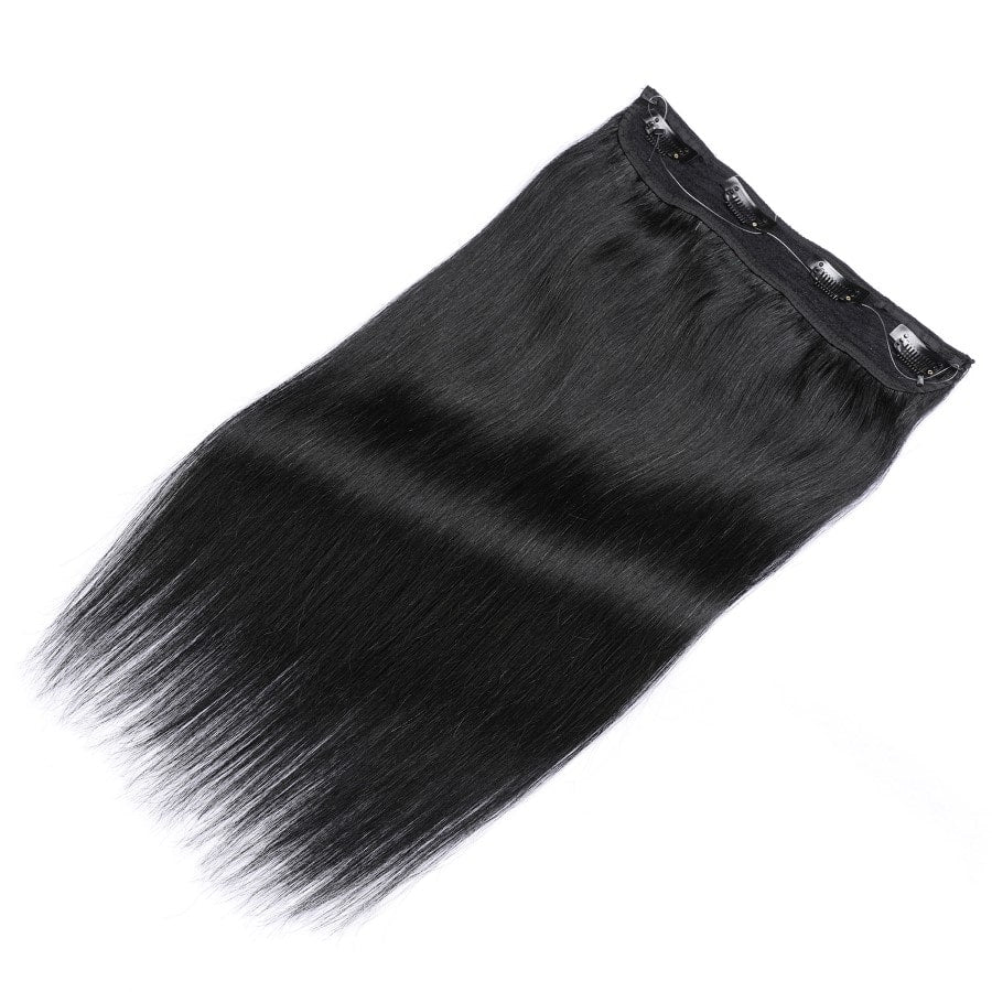 Jet Black #1 Invisible Wire Hair Extensions - 100% Real Remy Human Hai ...