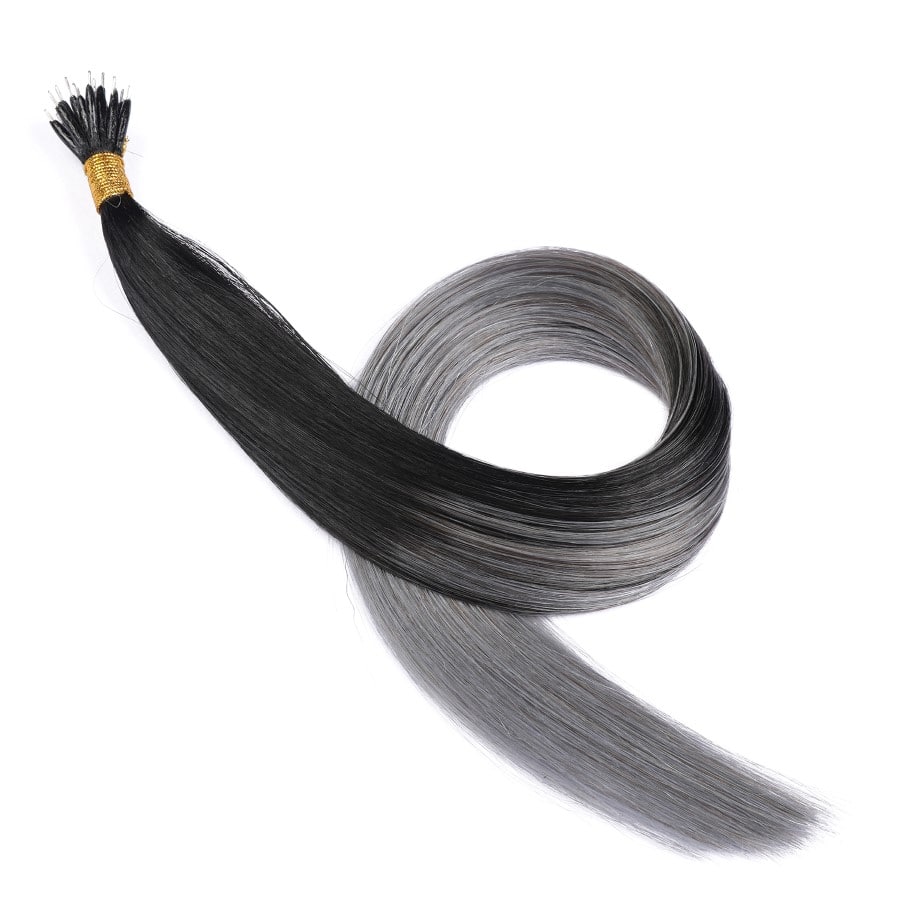 Ombre Gray Nano Rings Beads Hair Extensions, 20 grams, 100% Real Remy ...